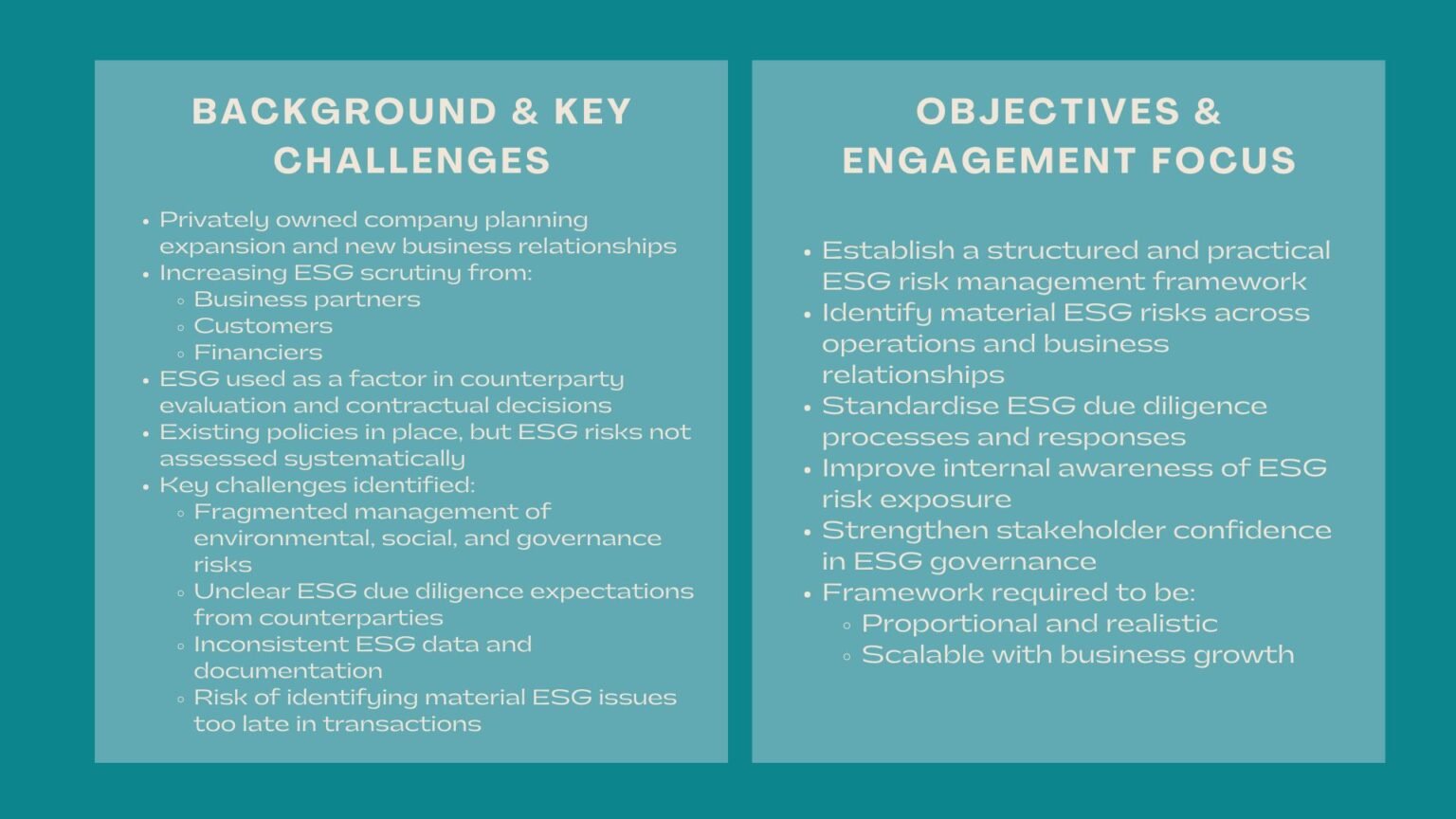 Case Study ESG Risk Management and Due Diligence